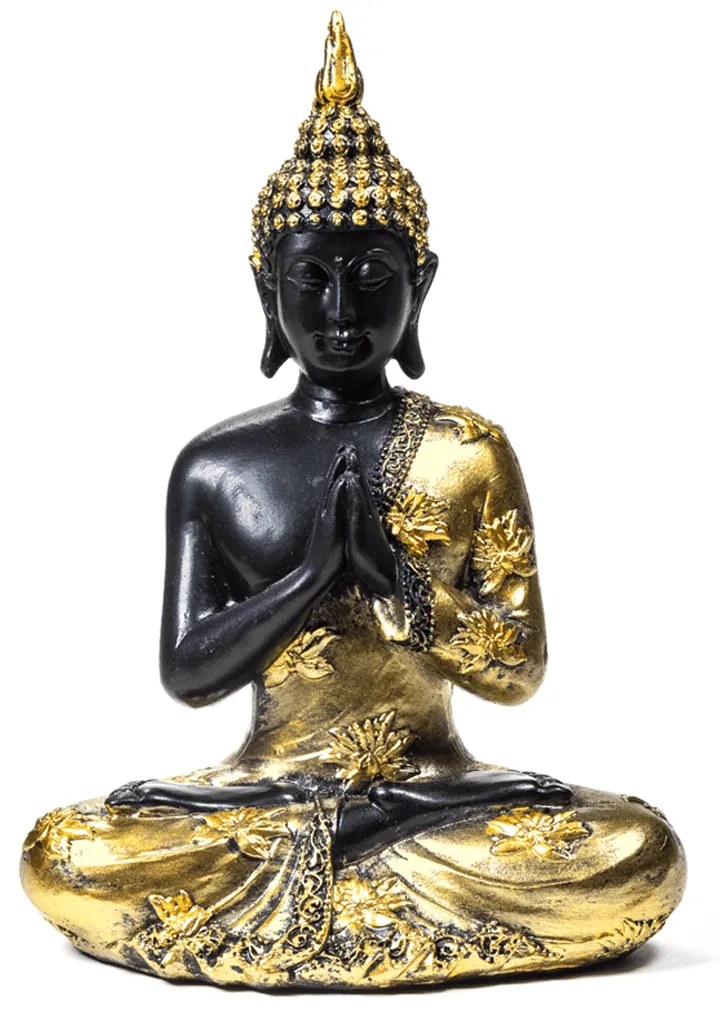 Milujeme Kameny Buddha meditující - socha Feng shui - černo-zlatý - velký