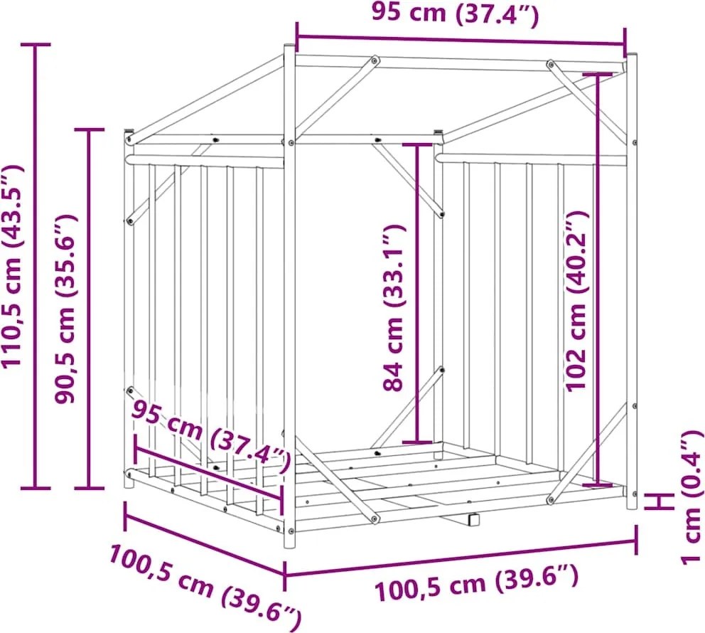 vidaXL Stojan na palivové dřevo s krytem 100,5x100,5x110,5 cm [4104939]