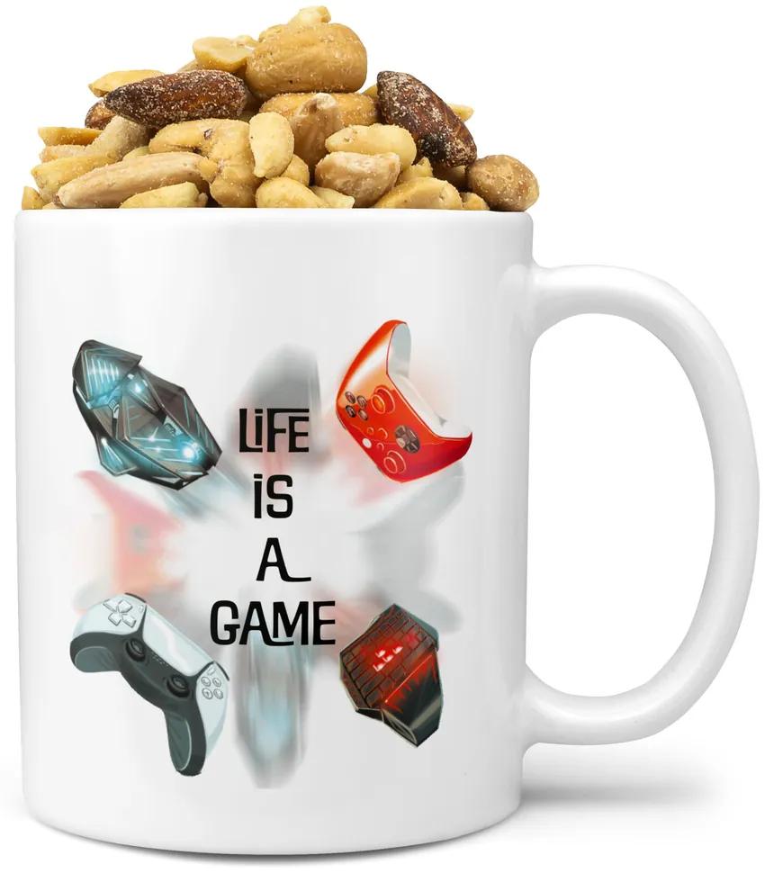 Hrnek Life is a game (Náplň hrníčku: Směs slaných oříšků)