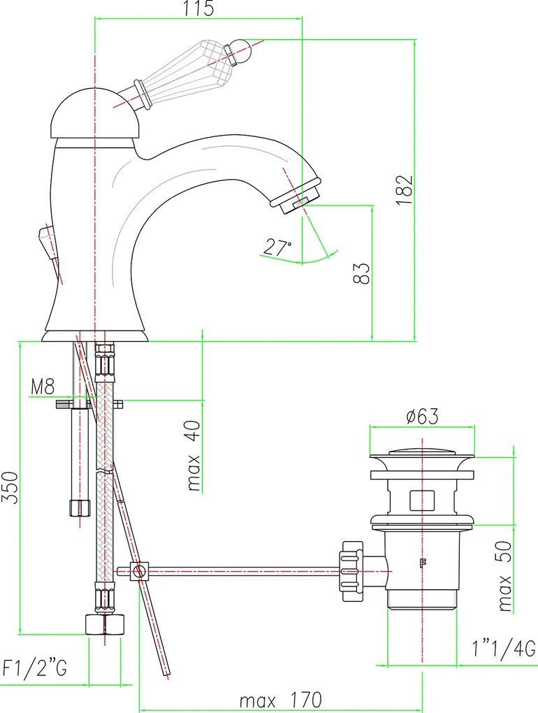 Sapho Kirké Crystal KI02KC umyvadlová baterie stojánková páková