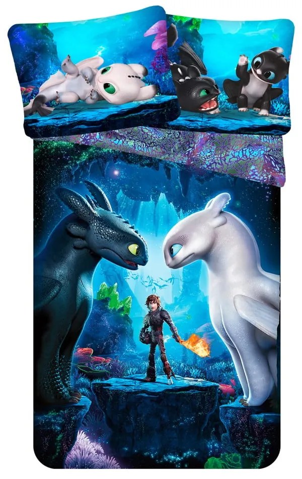 Modré bavlněné dětské povlečení na jednolůžko 140x200 cm How To Train Your Dragon – Jerry Fabrics
