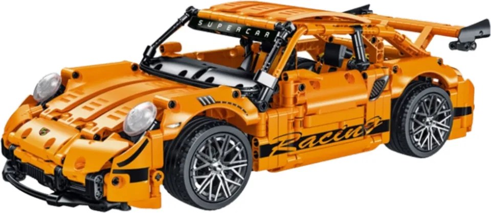 LEAN Toys Stavebnicové kostky – Auto GT Racing, oranžové, měřítko 1:14, 1268 dílů