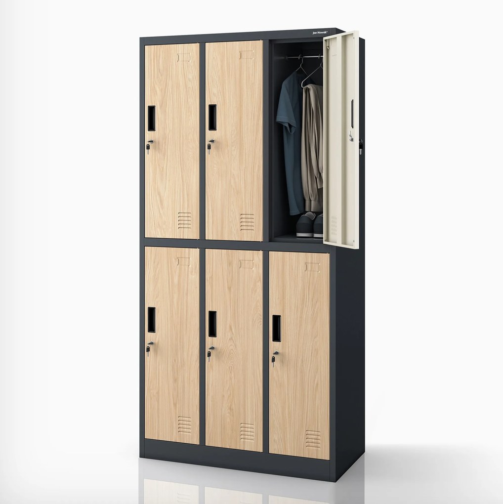 Šatní skříň BHP antracitová / dub sonoma, 6dveřová: Eco Design IGOR, 900 x 1850 x 450 mm