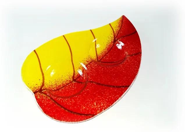 BDK-GLASS Skleněný svícínek LÍSTEK - žluto-červený Rozměr: 18x8,5cm