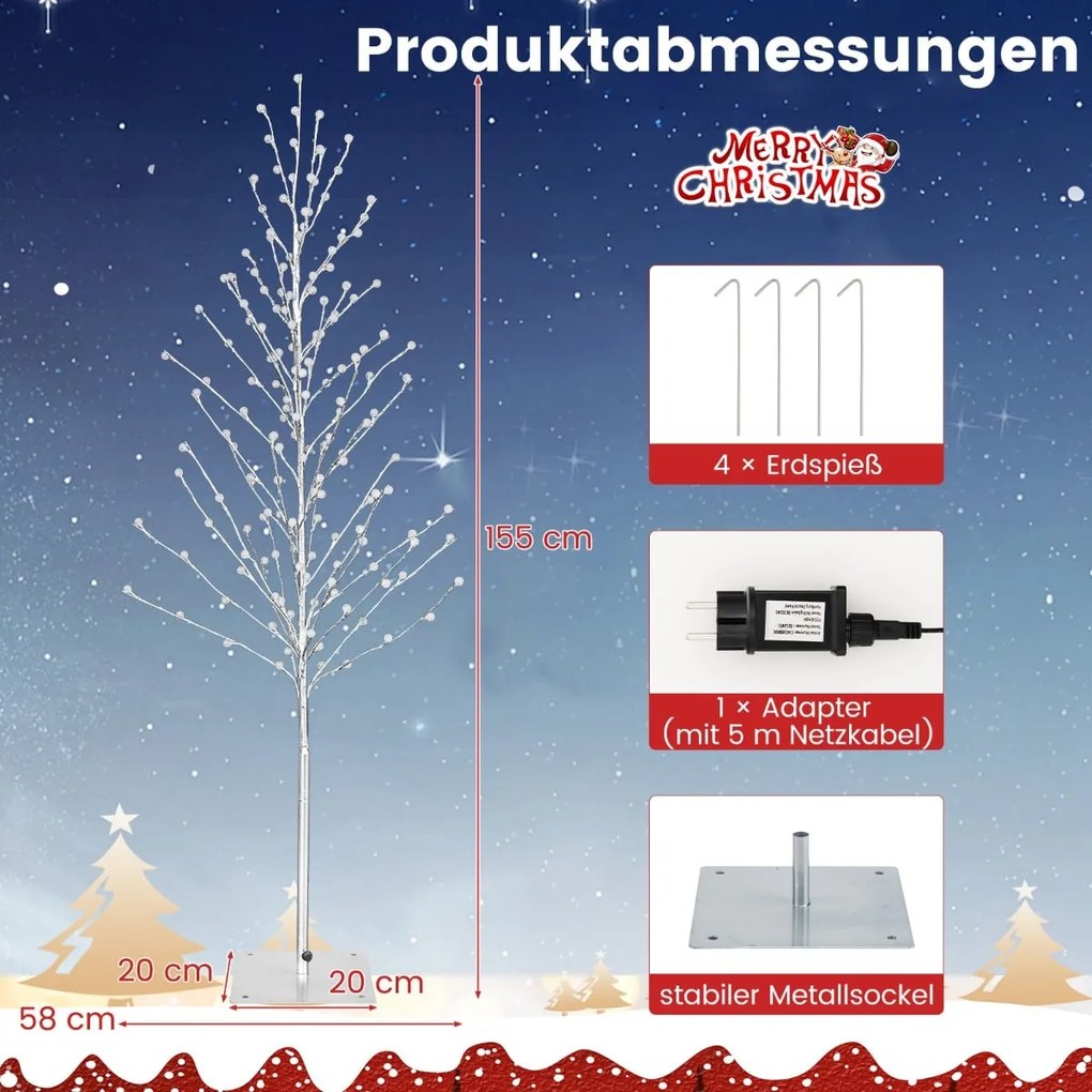 Costway Dekorační LED bříza 155 cm s teplým bílým světlem