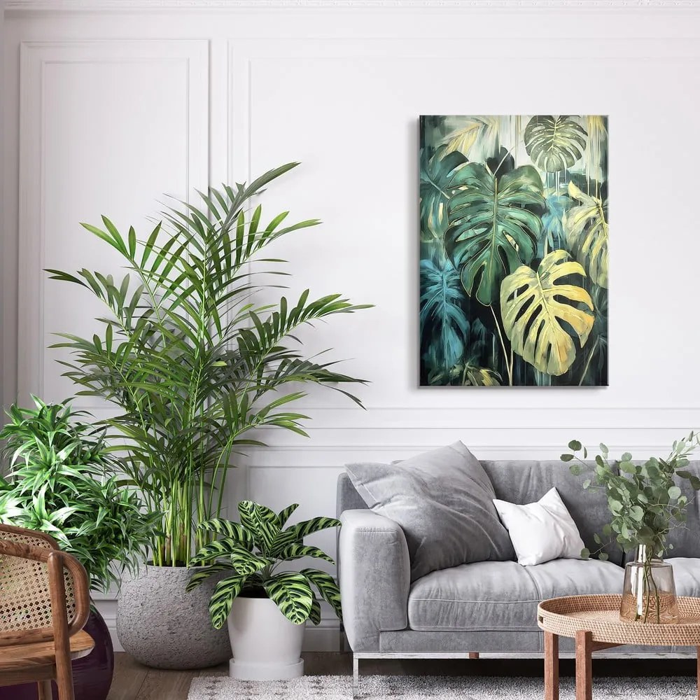 Obraz s ručně malovanými prvky na plátně 70x100 cm Monstera – Styler