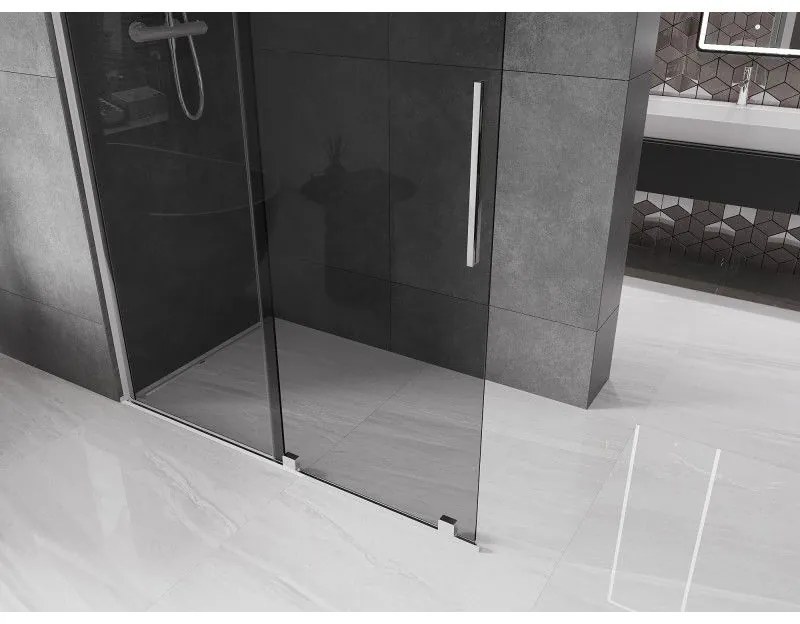 Mexen Velar, sprchová zástěna s posuvnými dveřmi Walk-in 140 x 200 cm, 8mm šedé sklo, chromová, 871-140-000-43-01
