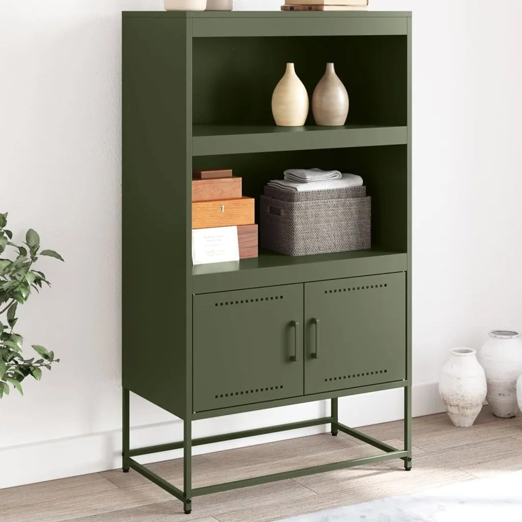 Skříň highboard olivově zelená 68,5 x 38,5 x 123,5 cm ocel