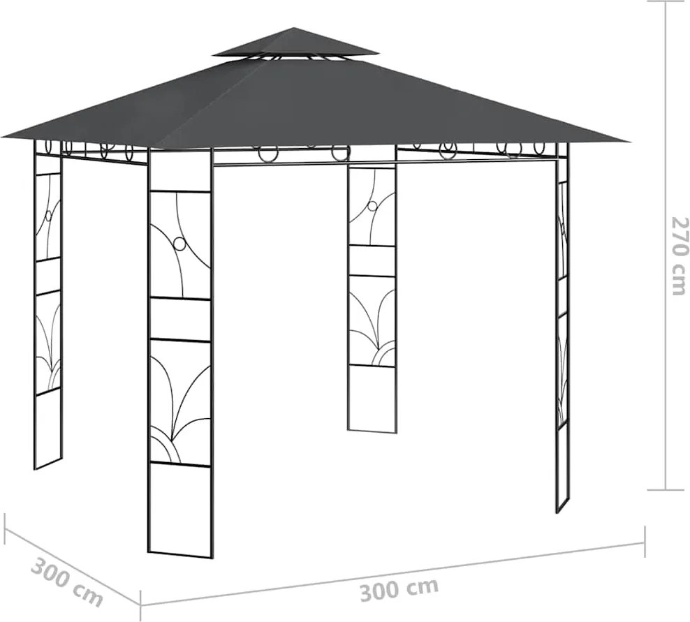 Altán 3 x 3 x 2,7 m antracitový 160 g/m² 313914