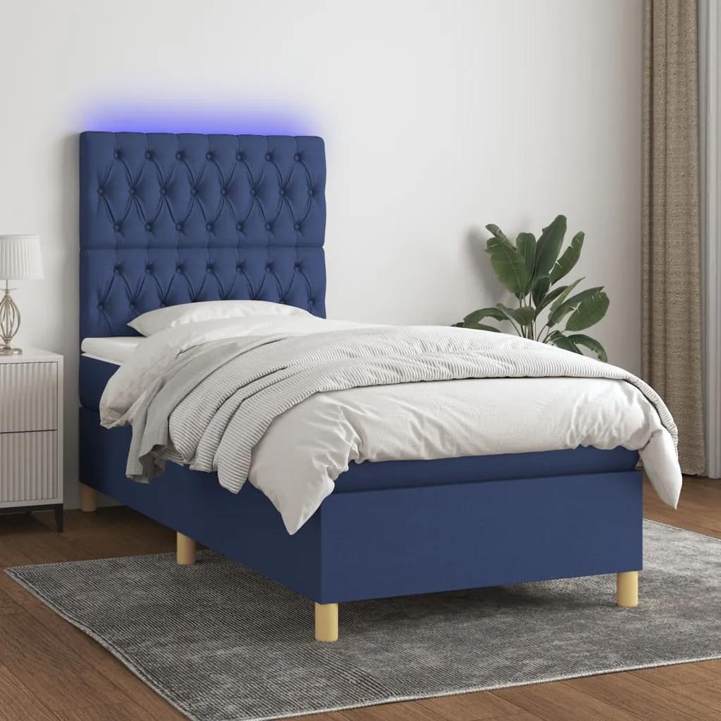Box spring postel s matrací a LED modrá 100x200 cm textil,  3135659