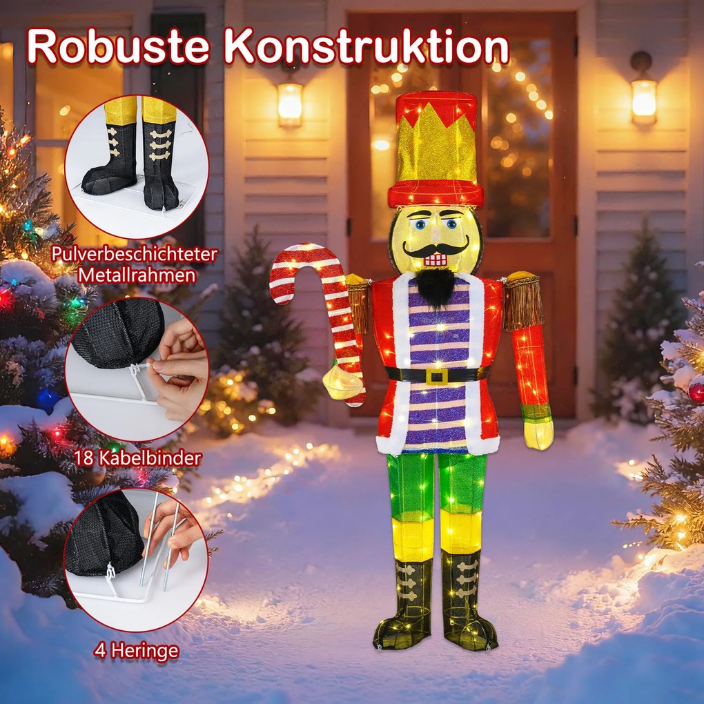 Costway 170 cm Vánoční figurka louskáčka s cukrovou třtinou Vánoční figurka