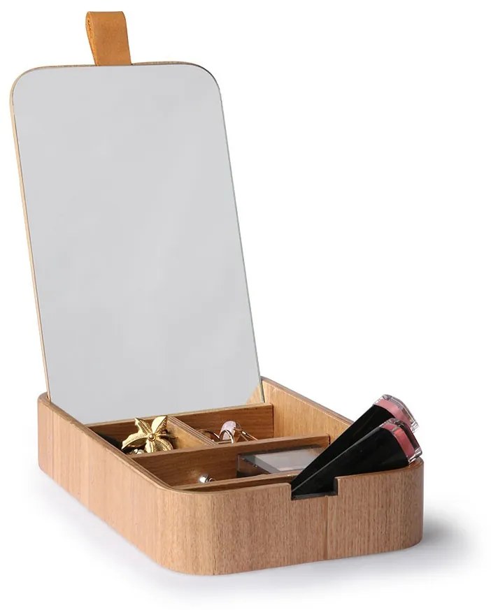 Stolní kosmetické zrcadlo s boxem z vrbového dřeva Willow - 23*13*3,5cm