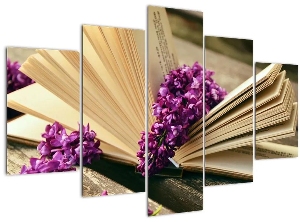 Obbraz knihy a fialové květiny (150x105 cm), 40 dalších rozměrů