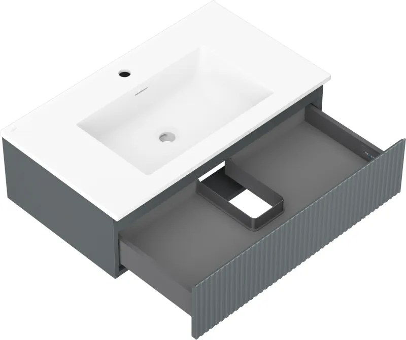 Mexen Rivel, koupelnová skříňka 80 cm s umyvadlem Otis, 1 zásuvka, drážkovaná, grafitová matná/bílá matná, 91A20-08023-1-BF66-W18M01