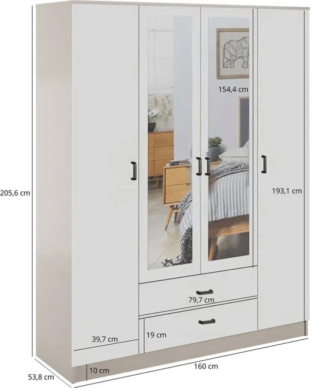 Skříň se zrcadlem 4d2s kašmír / bílá Kami