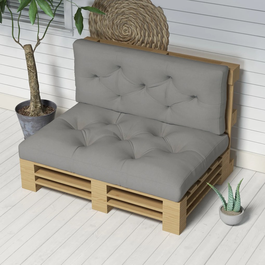 Outsunny 2dílná sada polštářů na paletovou sedačku – sedák 120 × 80 × 10 cm + opěrka 120 × 40 × 10 cm, UV-odolné a voděodolné, světle šedé