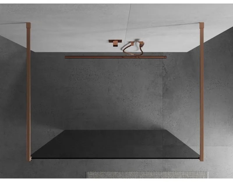 Mexen Kioto, sprchová zástěna Walk-In 100 x 200 cm, 8mm šedé sklo, měděný matný profil, 800-100-002-65-40
