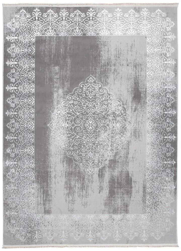 Moderní koberec v šedé barvě s orientálním vzorem v bílé barvě Šířka: 140 cm | Délka: 200 cm