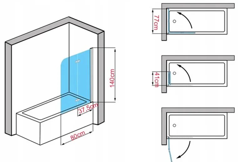 BPS-koupelny Dvoudílná vanová zástěna HYD-PR04 90x140 chrom/transparent