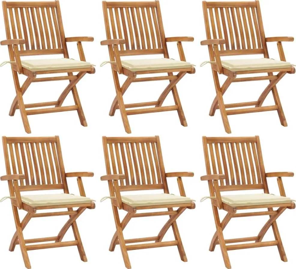 vidaXL Skládací zahradní židle s poduškami 6 ks masivní teak [3072750] Barva: Černá