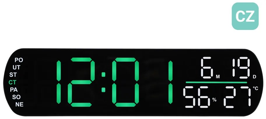 JVD Digitální černý budík do el. sítě JVD SB5512.4 se zelenými LED číslicemi
