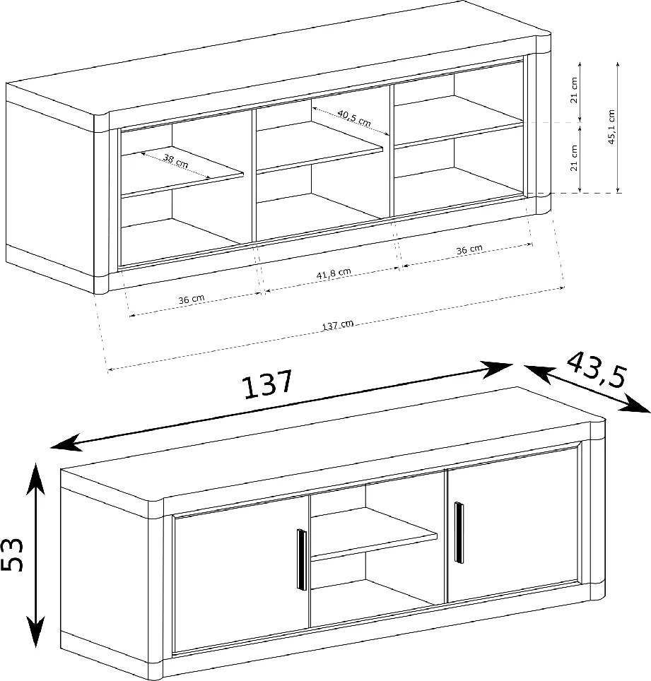 Obývací stěna s komodou DALLAS t | 295 cm + 137 cm | 5 dílů | dub trufla
