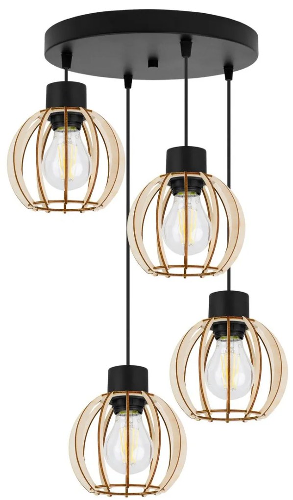 Závěsné svítidlo Timber 8, 4x dřevěné stínítko,