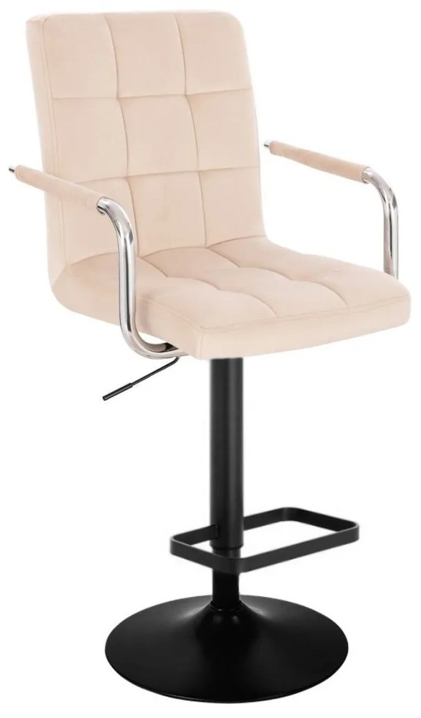 LuxuryForm DESIGN Barová židle VERONA VELUR na černé kulaté podstavě - krémová