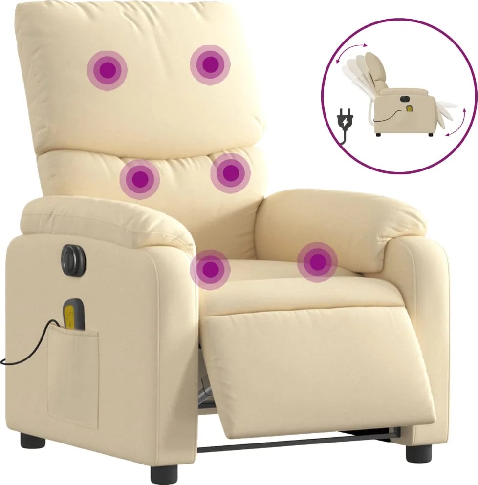 Elektrické masážní polohovací křeslo krémové textil 3204821