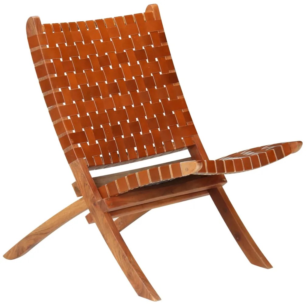 Skládací židle vyplétaná hnědá pravá kůže 246365