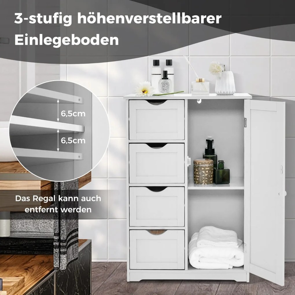 Costway Koupelnová skříňka se 4 zásuvkami a 1 magnetickým zámkem koupelnová