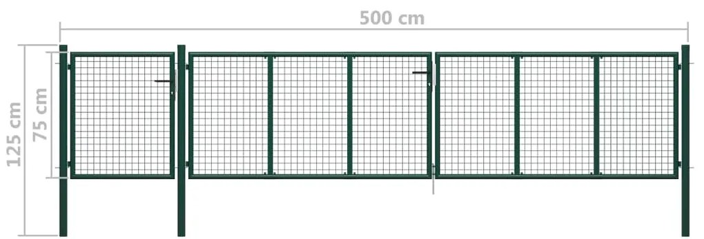 vidaXL Marketos Zahradní brána ocelová 500 x 75 cm zelená