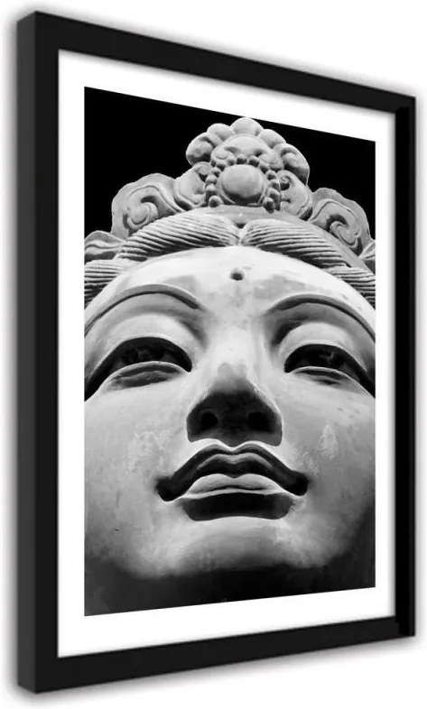 CARO Obraz v rámu - Oriental Statue In Black And White 70x100 cm Černá