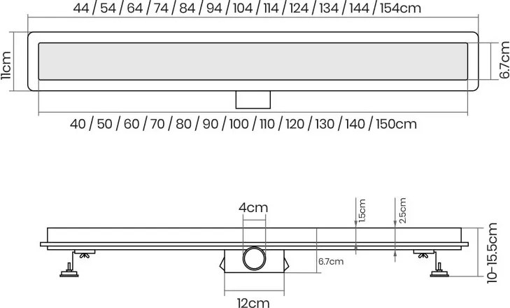 Aquamarin Sprchový podlahový žlab hladký, 110 cm