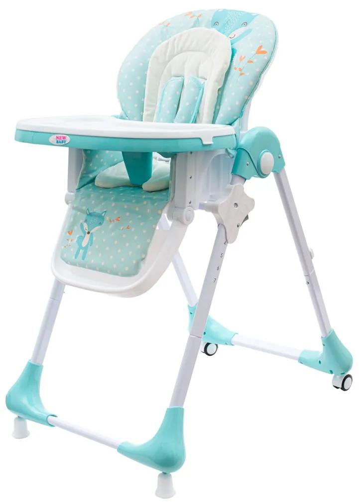 Jídelní židlička NEW BABY Minty Fox - ekokůže a vložka pro miminka Zelená