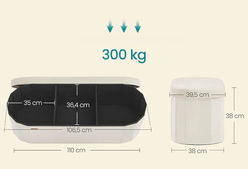 Taburet s úložným prostorem Pekys 110 L samet krémový