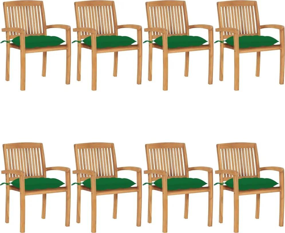 vidaXL Stohovatelné zahradní židle s poduškami 8 ks masivní teak [3073287] Barva: Zelená