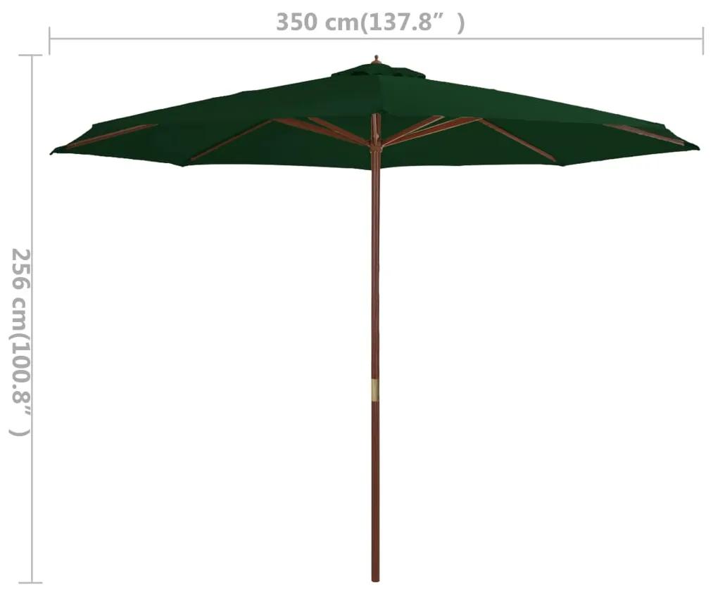 Zahradní slunečník s dřevěnou tyčí zelený 350 cm - Default Title