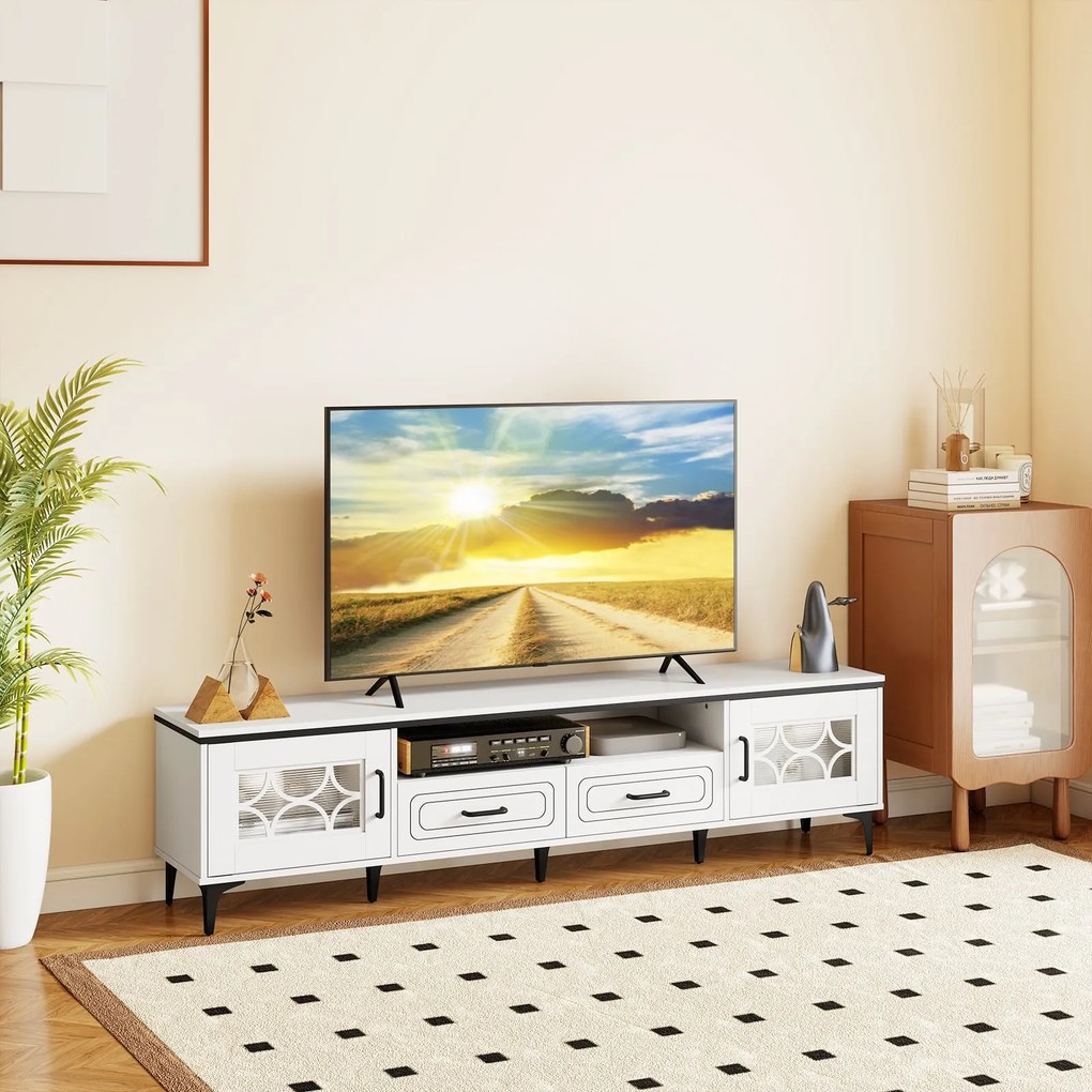 Costway Bambusová skříňka pod TV pro televizory do 80 palce TV s 2 zásuvkami a 2