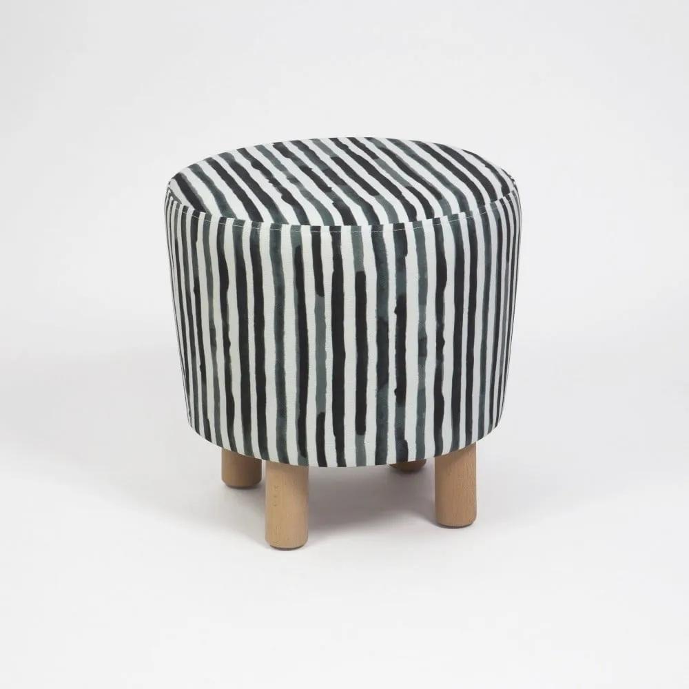 Černobílý taburet s dřevěnými nohami Cono Railey, ⌀ 41 cm