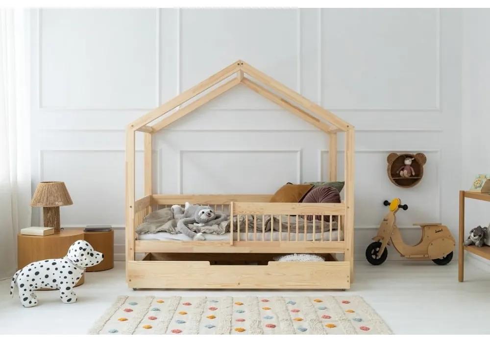 Domečková dětská postel z borovicového dřeva s úložným prostorem a výsuvným lůžkem v přírodní barvě 120x200 cm Mila RMW – Adeko
