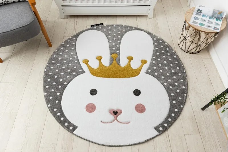 Dywany Łuszczów, Dětský kusový koberec Petit Bunny grey kruh, 160x160 (průměr) kruh, šedá, dětský pokoj