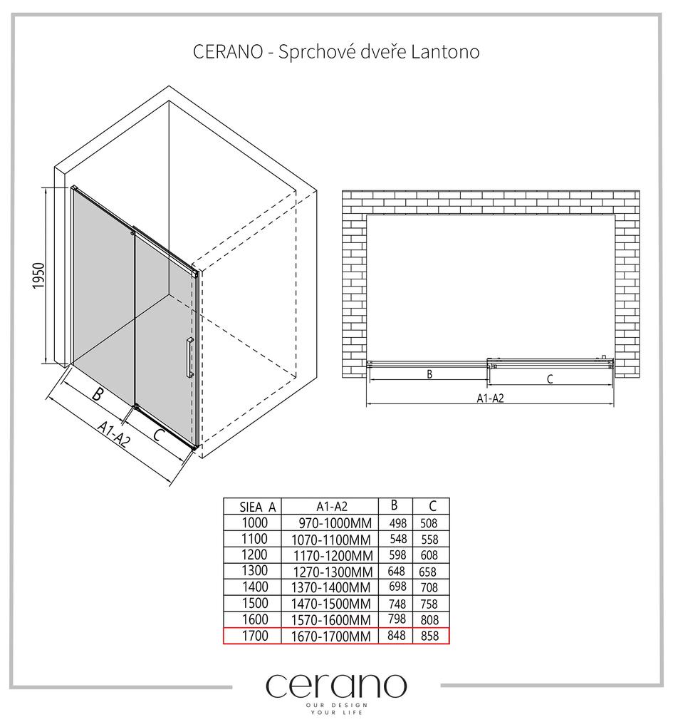 CERANO - Sprchové posuvné dveře Lantono L/P - chrom, transparentní sklo - 170x195 cm