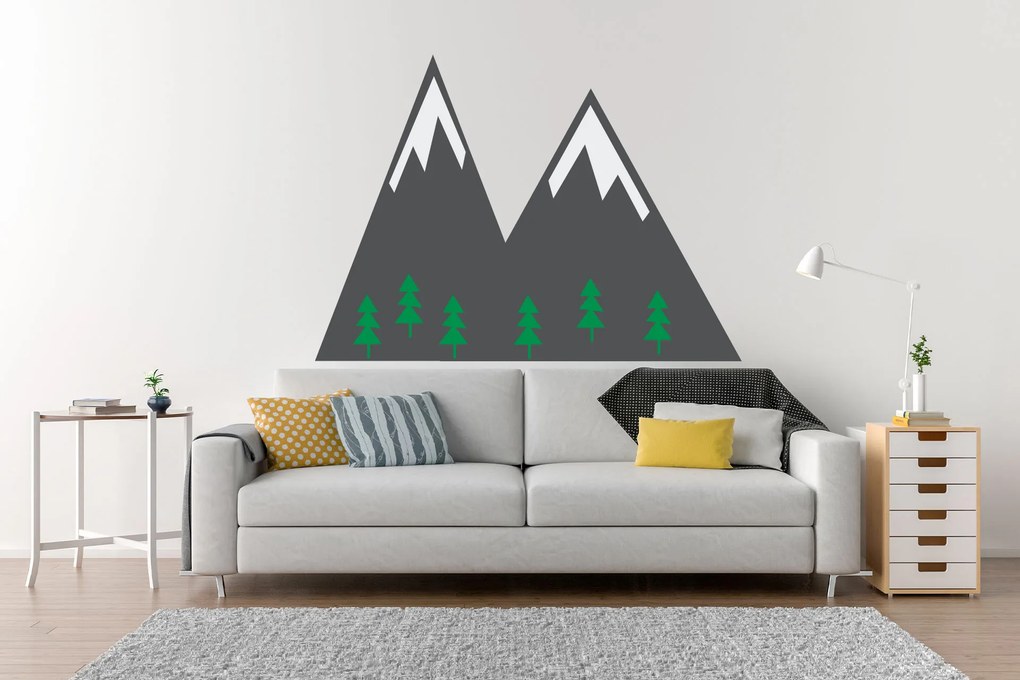Lepy.cz Samolepka na zeď Hory barevné Velikost (šířka x výška): 60x43cm, Kombinace barev sety: Tmavě šedivá + světle zelená