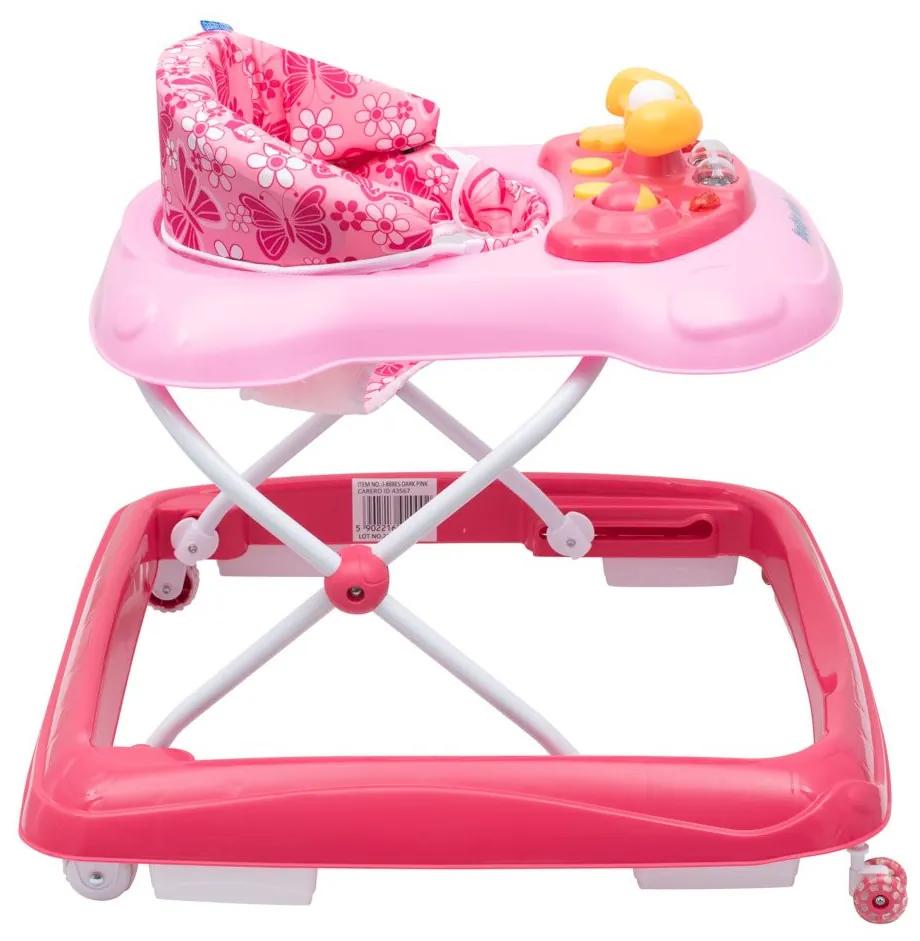BABY MIX Dětské chodítko Baby Mix s volantem a silikonovými kolečky růžové