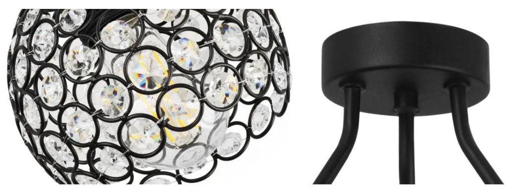 Stropní svítidlo Crystal Trio, 3x černé křišťálové stínítko