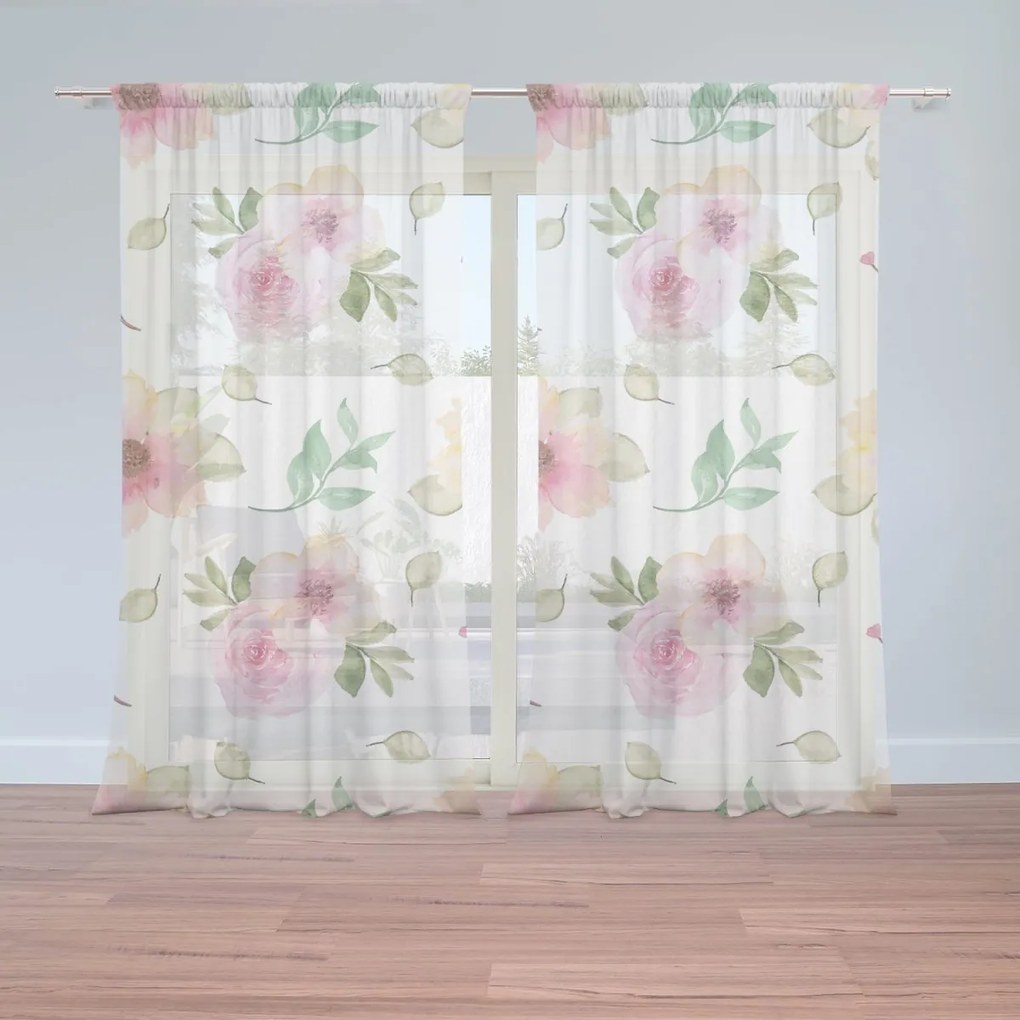 Sablio Záclony Růžové květy: 2ks 150x250cm