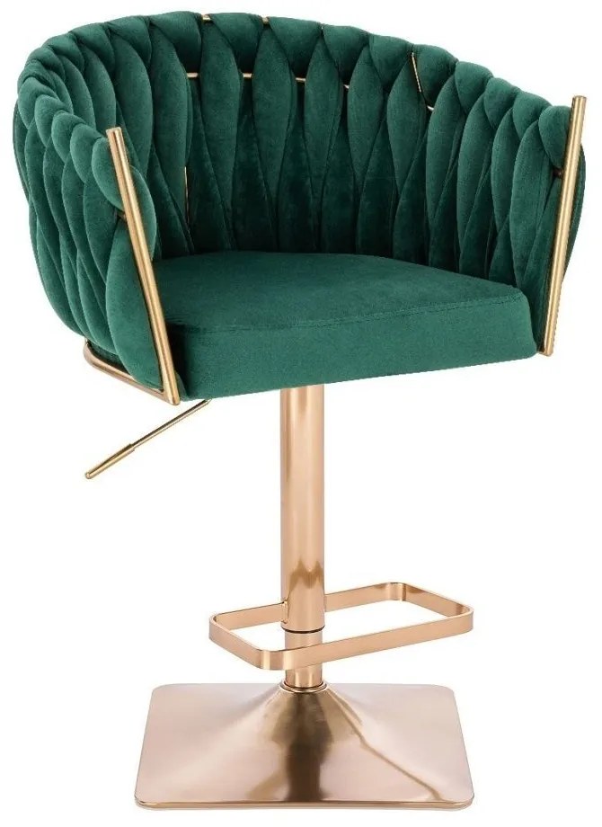 LuxuryForm DESIGN Barová židle NORDEN VELUR na zlaté hranaté podstavě - zelená