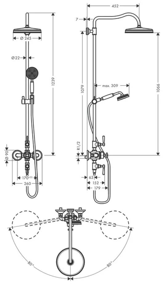 Axor Montreux - Showerpipe s termostatem a horní sprchou 240 1jet, kartáčovaný nikl 16572820