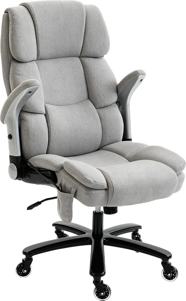 HOMCOM Office Chair — 397 lb Capacity, Inflatable Lumbar Support, Extra-Wide Executive Seat, Flip-Up Arms, Pocket Springs, Class-4 Gas Lift, Light Gra